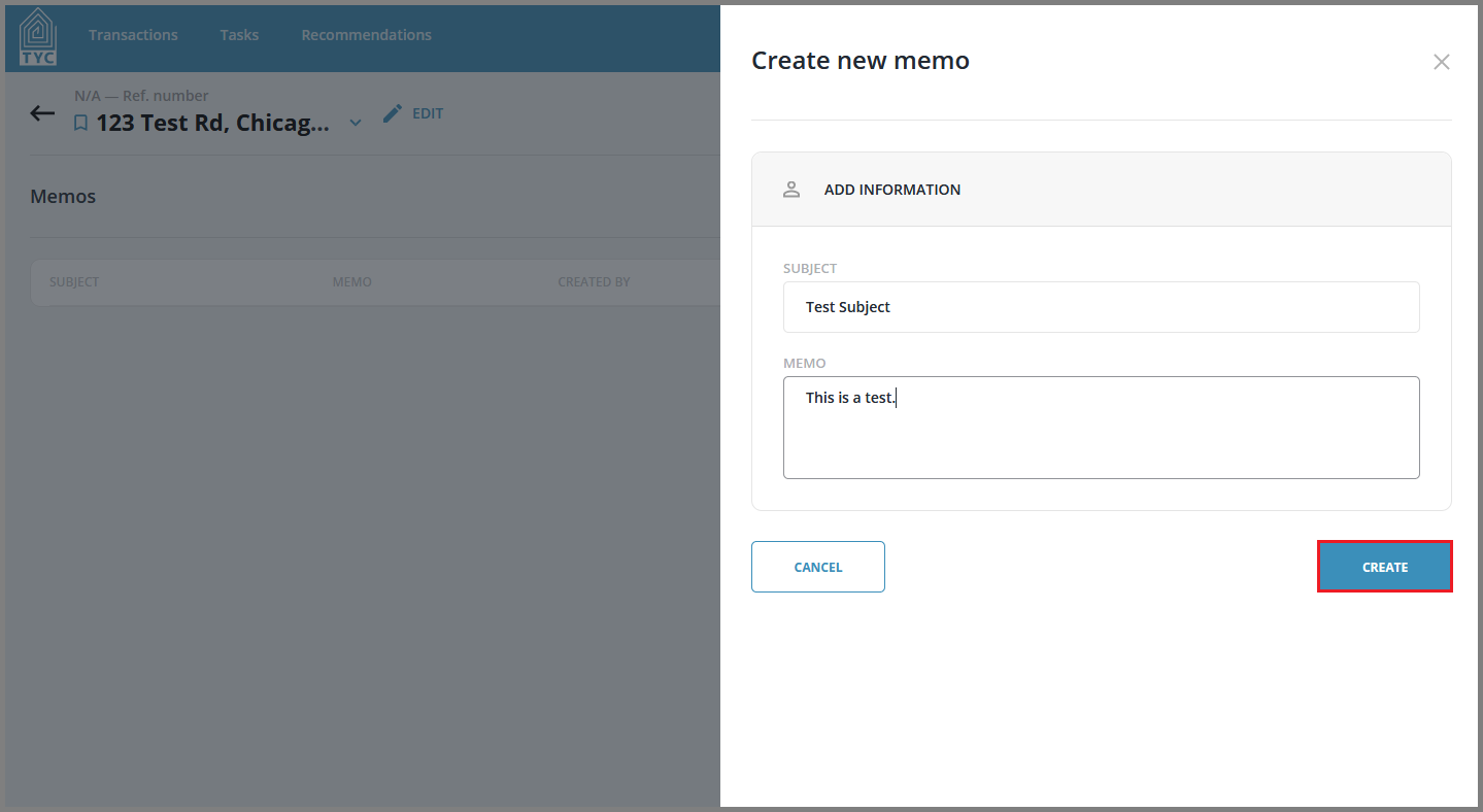 How to Create a Memo – Track Your Closing Support Center